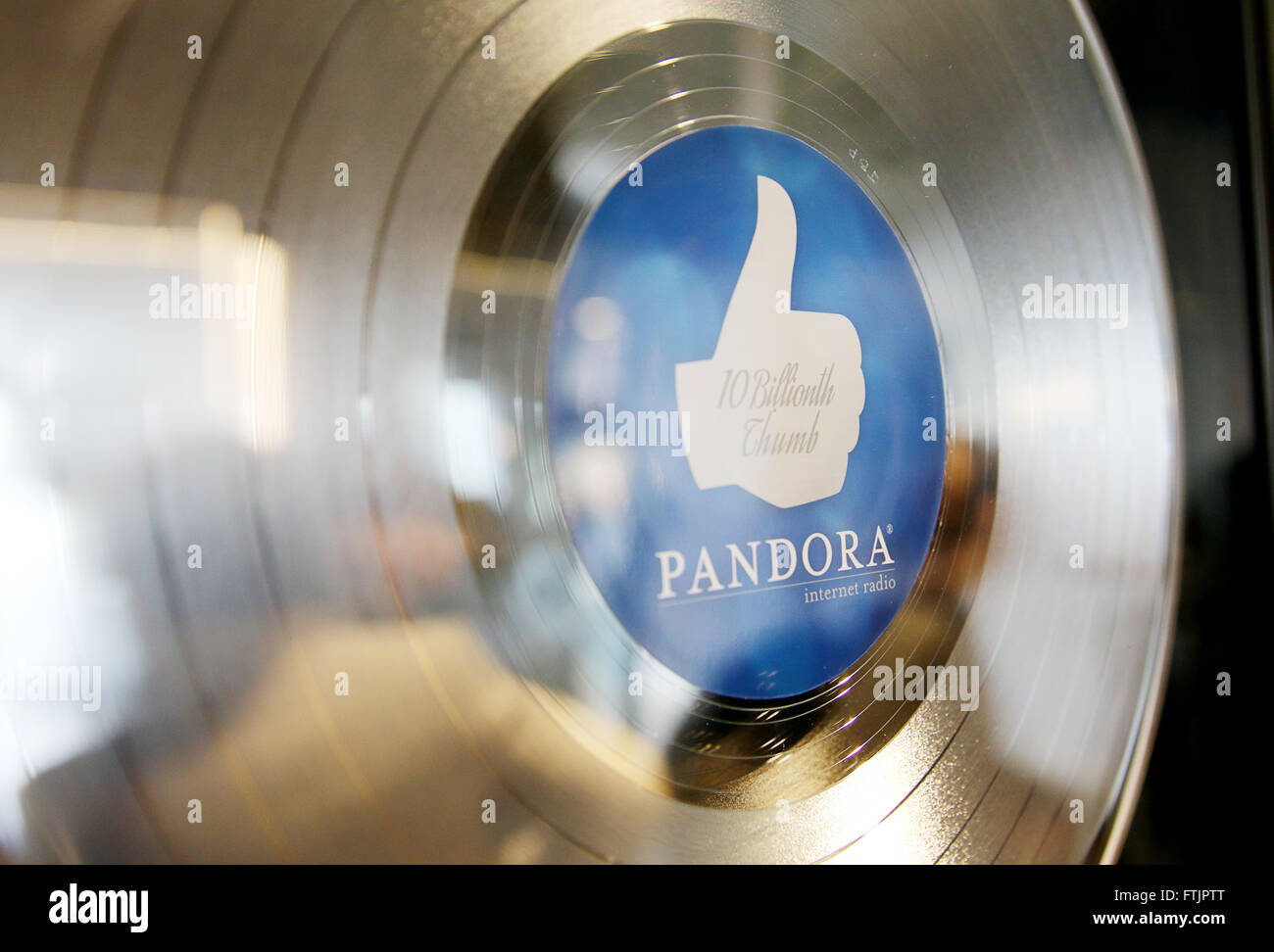 Oakland, California. 09th Mar, 2016. The platinum vinyl record for the ...