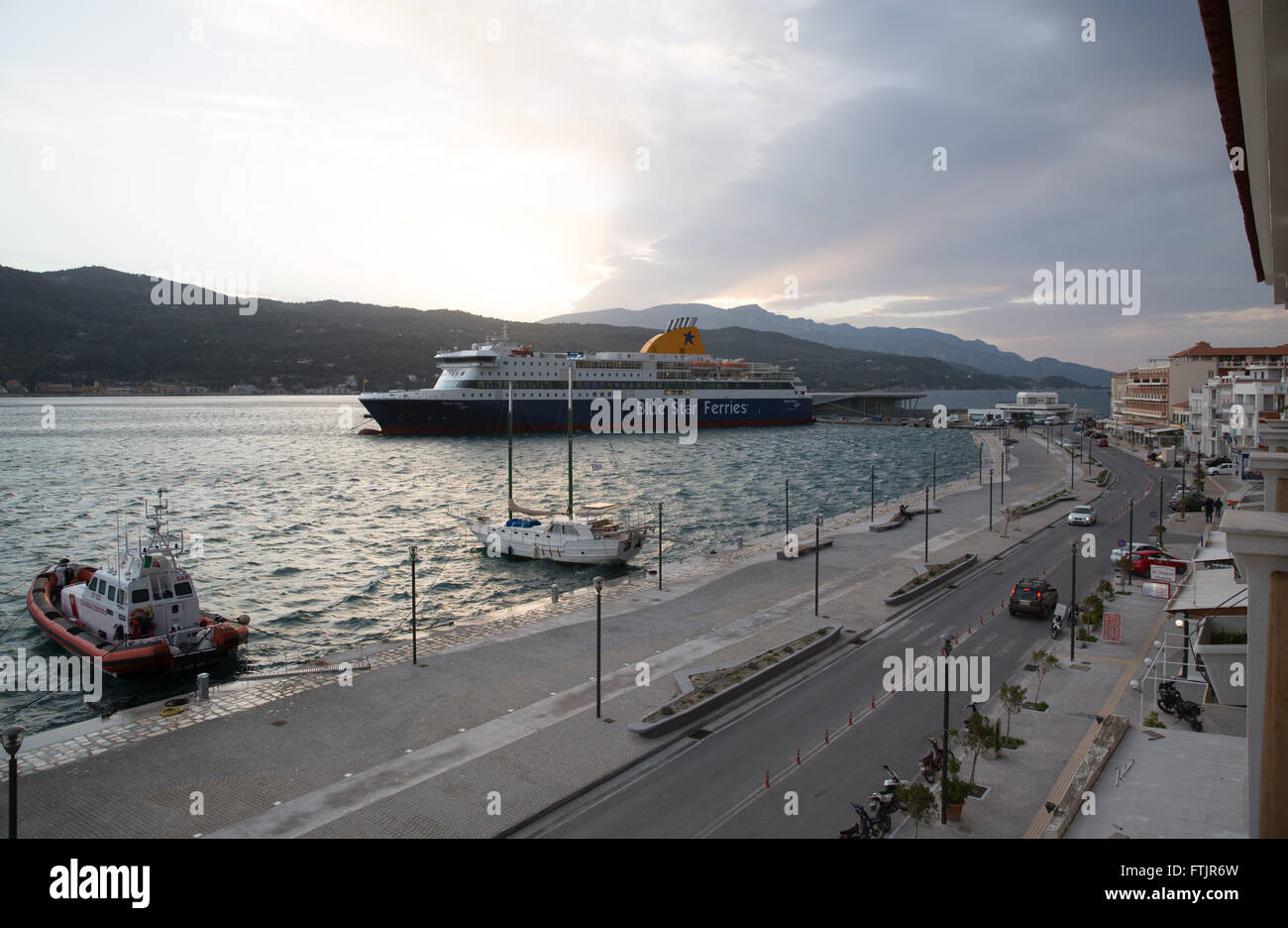 The Greek ferry 'Blue Star' pictured at the port of Vathy on Samos ...