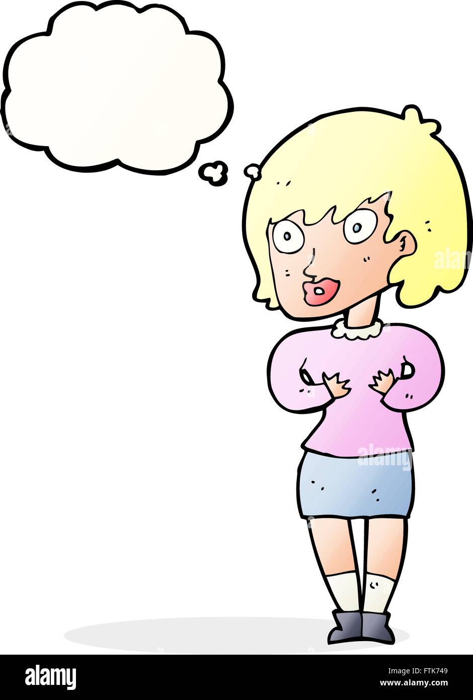 cartoon woman making Who Me? gesture with thought bubble Stock Vector ...