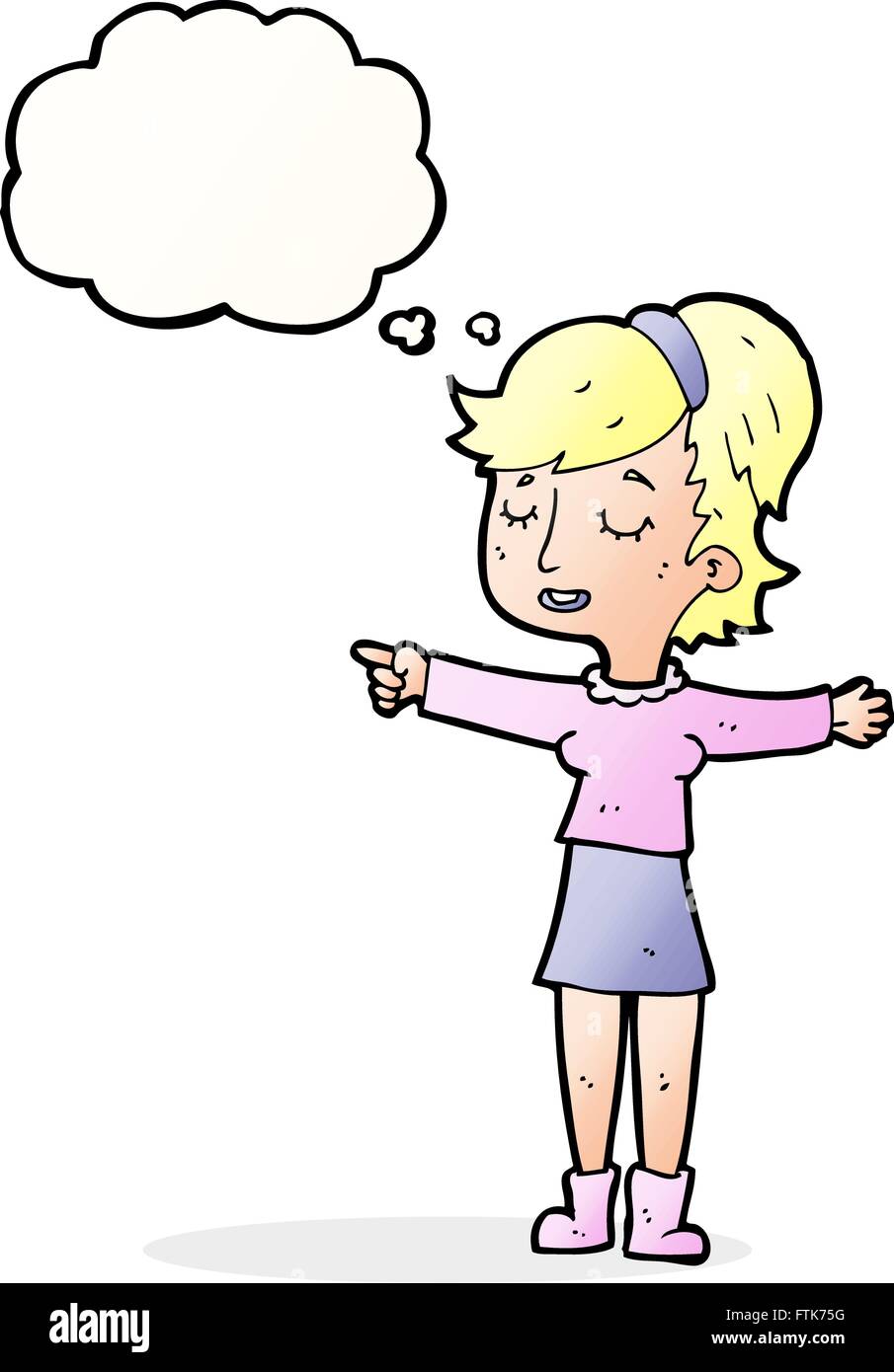 cartoon happy woman pointing with thought bubble Stock Vector Image ...