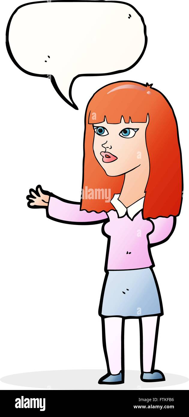 cartoon woman gesturing to show something with speech bubble Stock ...