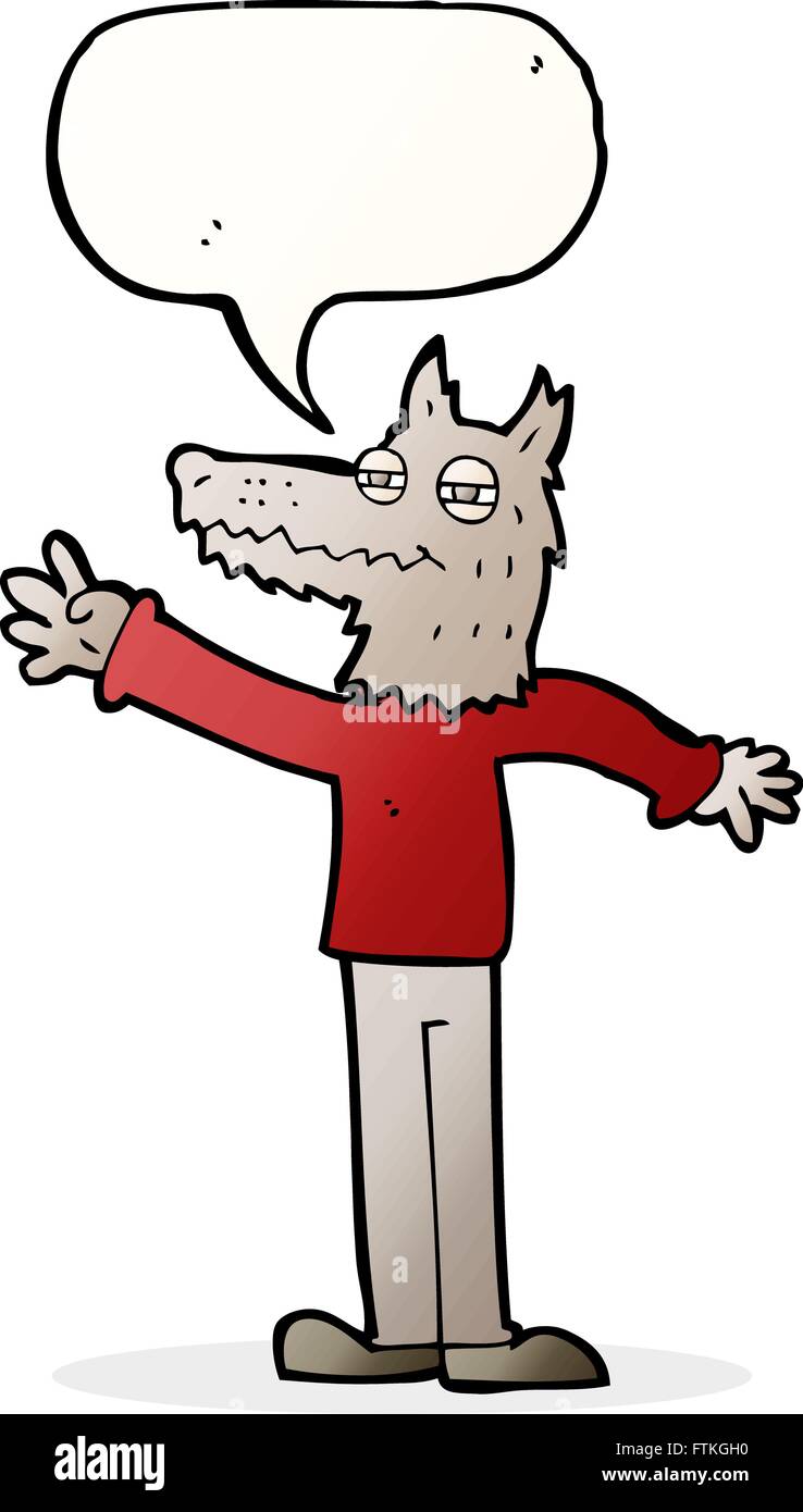cartoon waving wolf with speech bubble Stock Vector Image & Art - Alamy