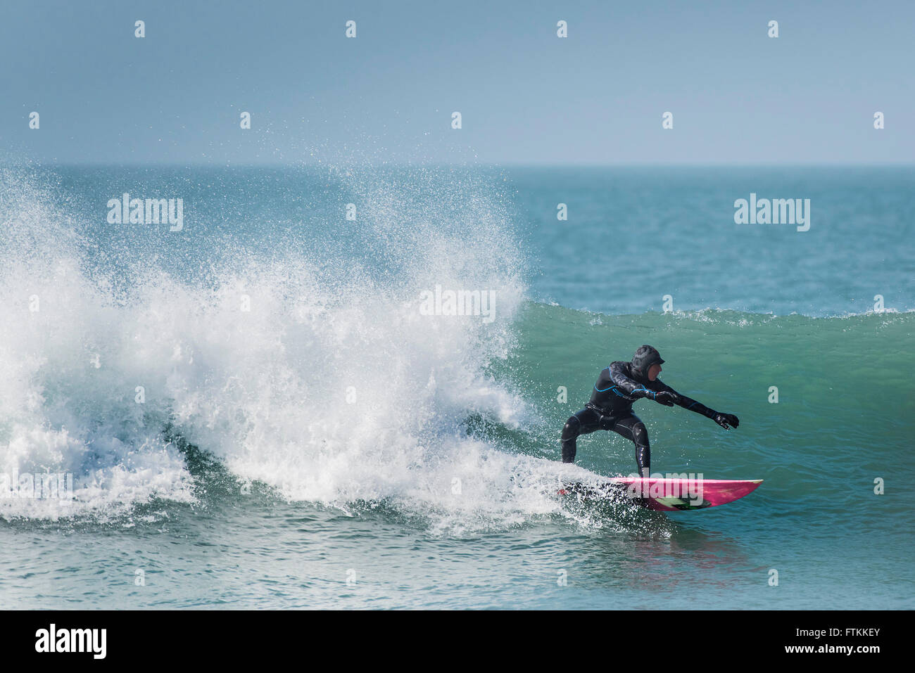 The surfer, Luke Embleton in spectacular surfing action at Fistral ...