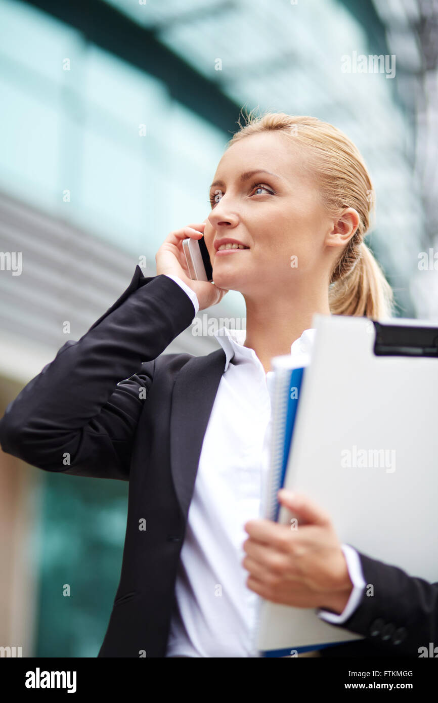Portrait happy business woman speaking hi-res stock photography and images - Alamy