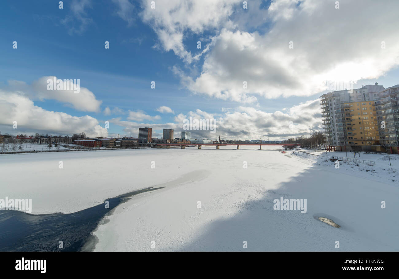 Downtown Umeå, Sweden and its river in winter Stock Photo - Alamy