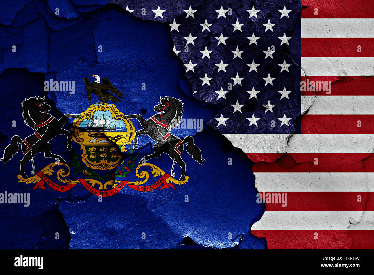 flags of Pennsylvania and USA painted on cracked wall Stock Photo - Alamy