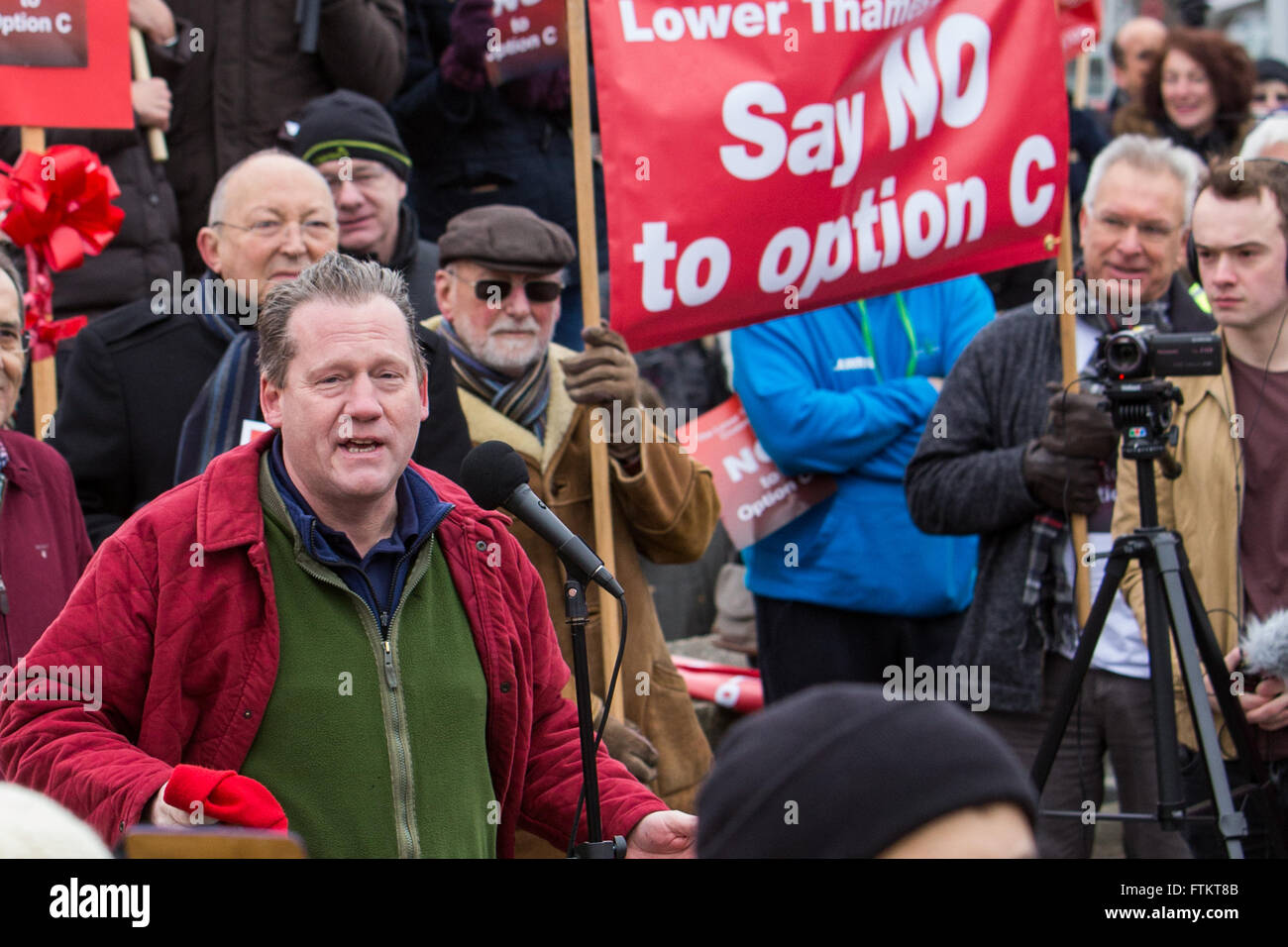 MP Adam Holloway speaks at an anti Thames crossing, Option C, protest ...