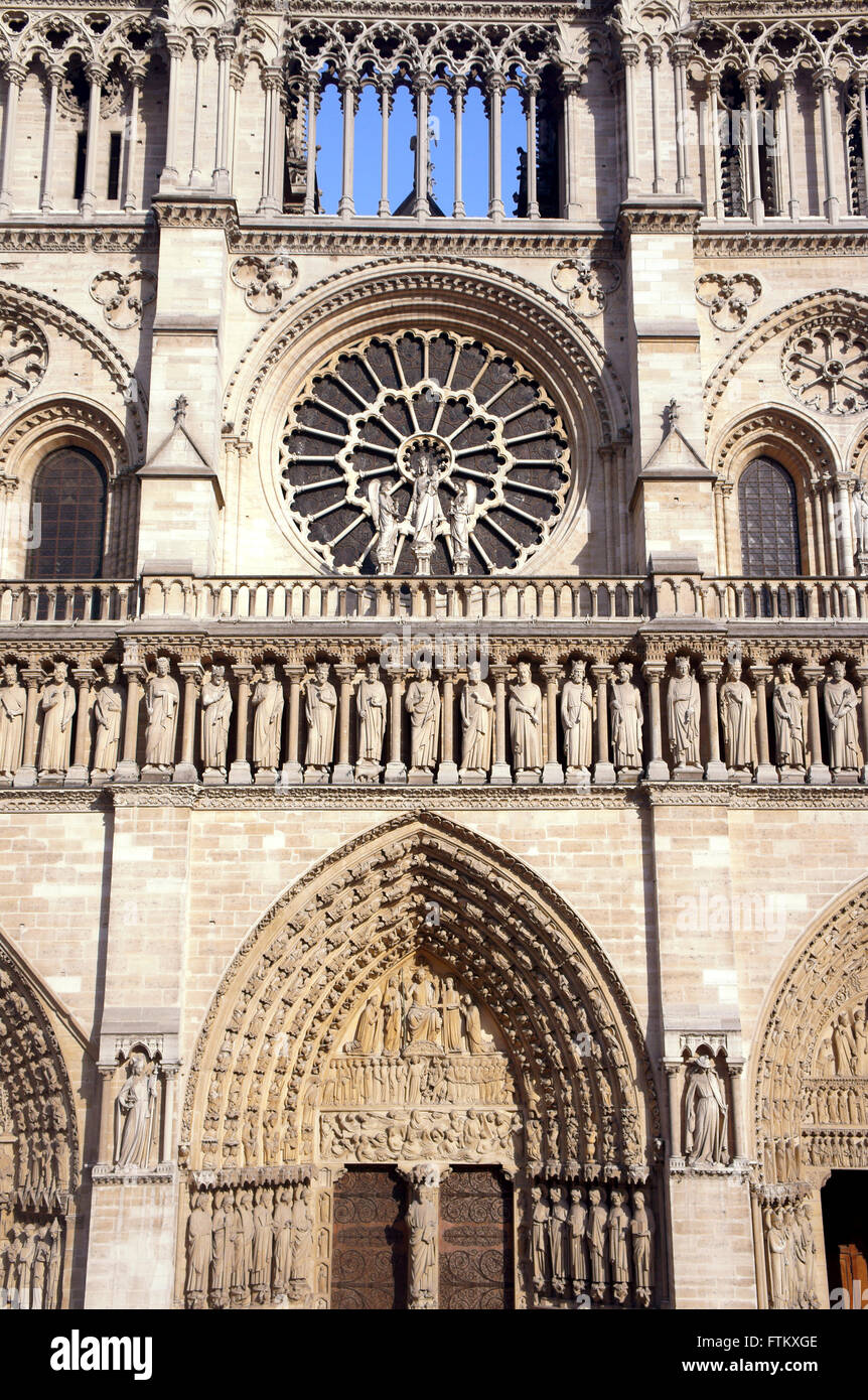 Gothic facade of the cathedral of Notre-Dame de Paris, France Stock ...