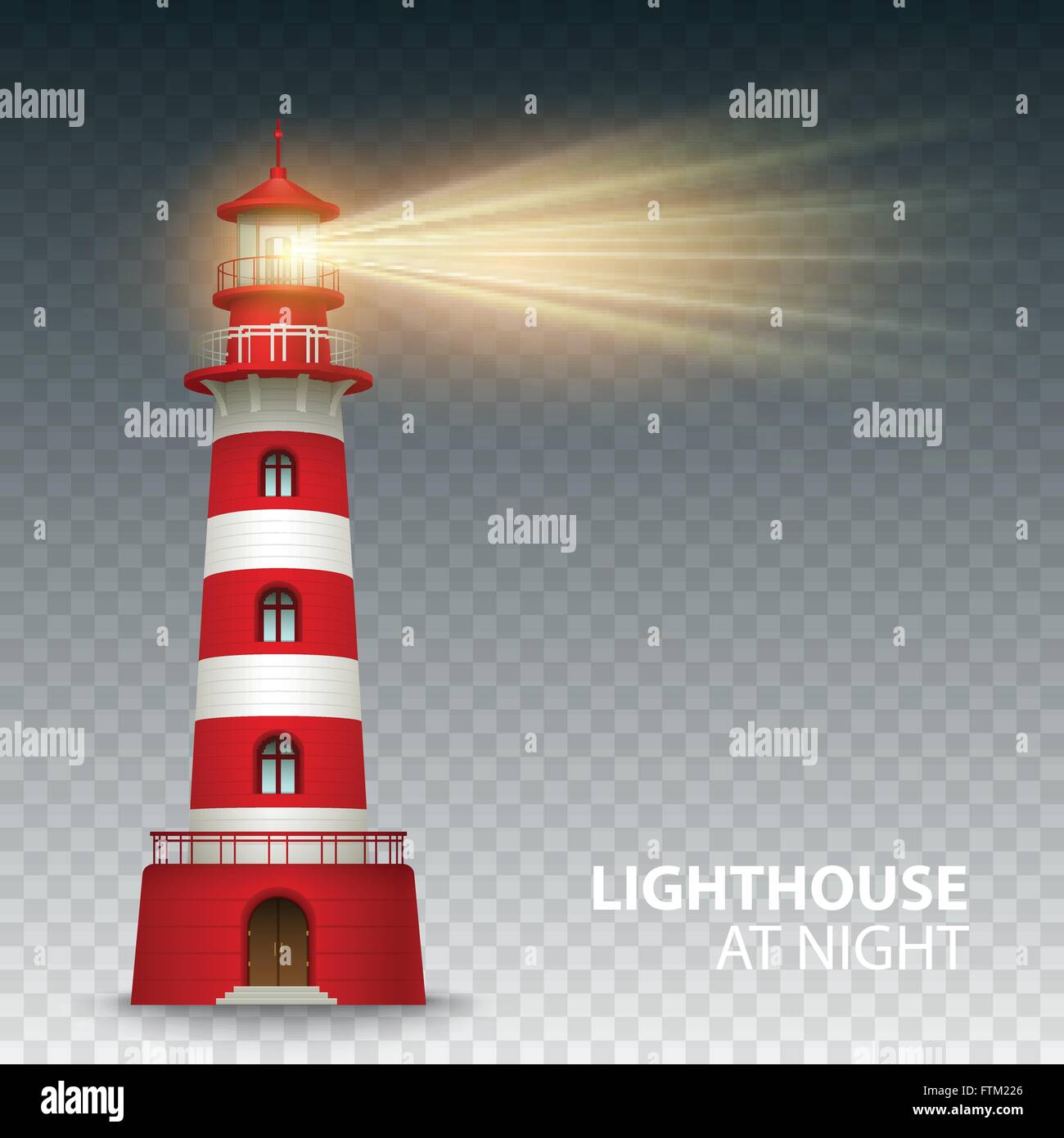 Realistic red lighthouse building isolated on white background. Vector ...