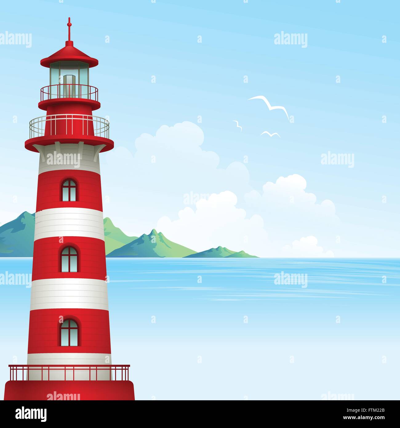 Blue sea background with waves and lighthouse. Vector Illustration ...