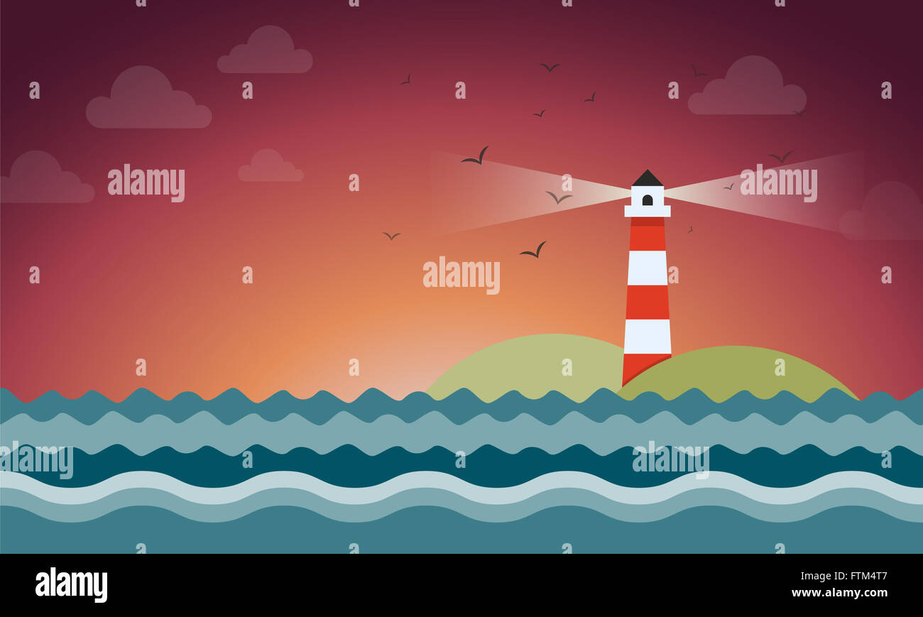 Illustration of rays coming out from lighthouse in night Stock Photo ...