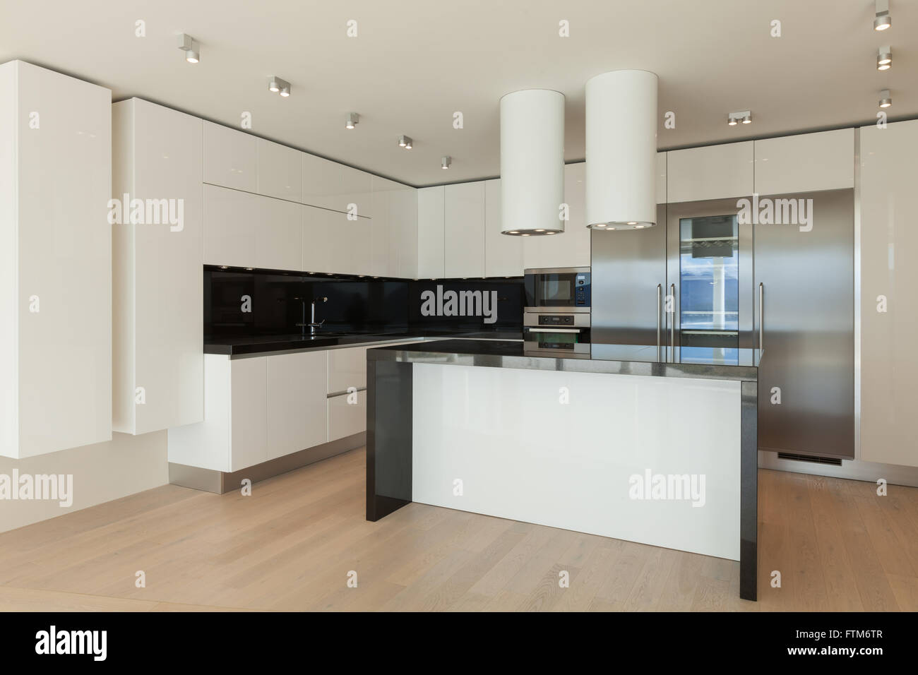 Interior, wide room with kitchen modern design Stock Photo - Alamy