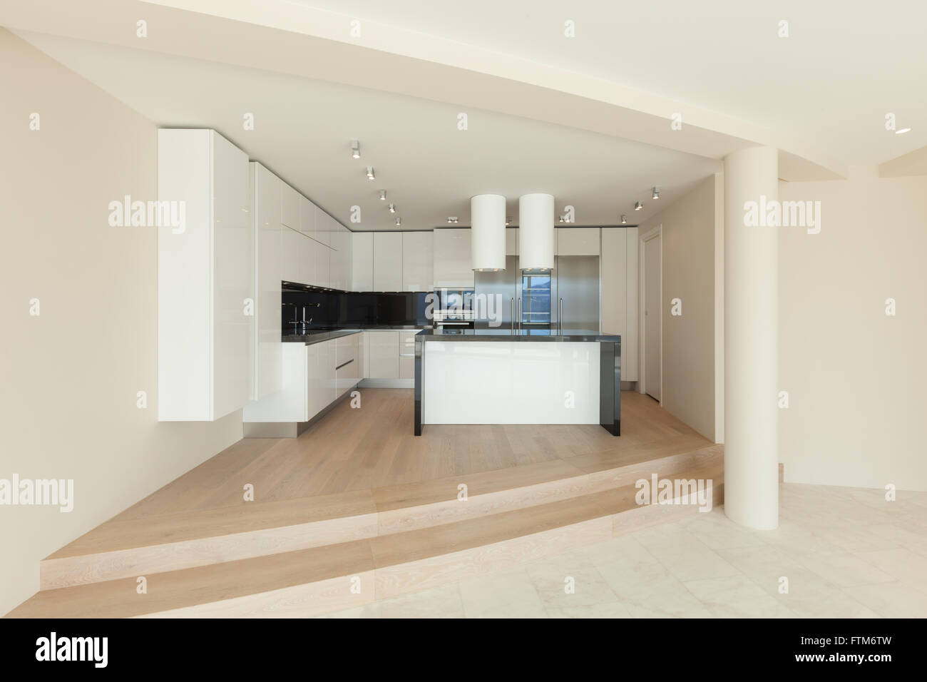 Interior, wide room with kitchen modern design Stock Photo - Alamy