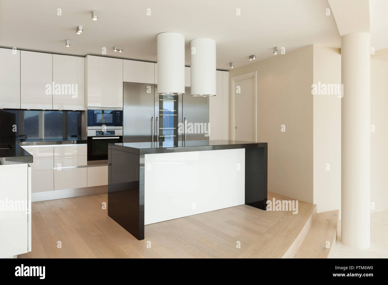 Interior, wide room with kitchen modern design Stock Photo - Alamy
