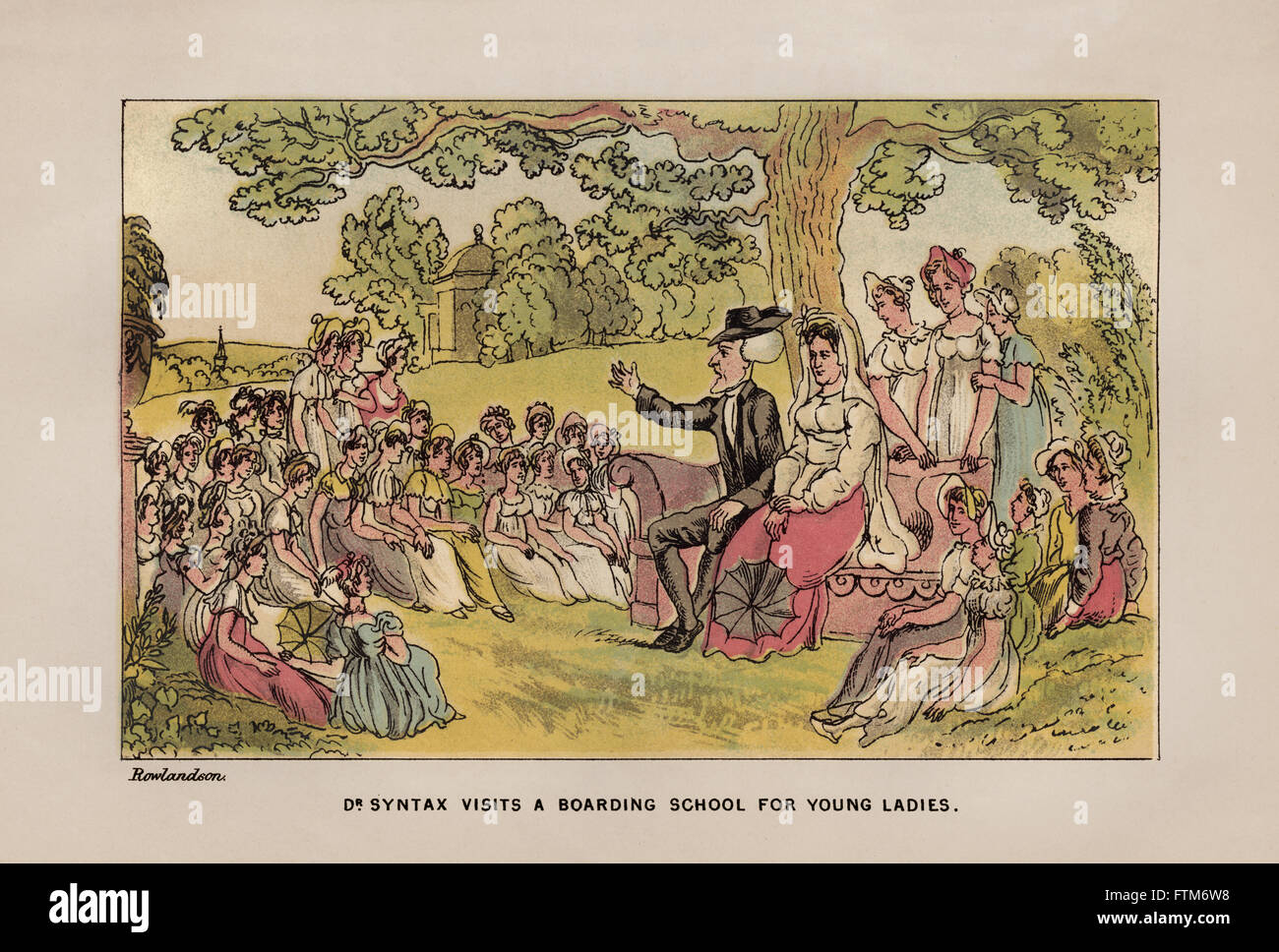 Satirical vintage colour illustration by Thomas Rowlandson (1756-1827 ...