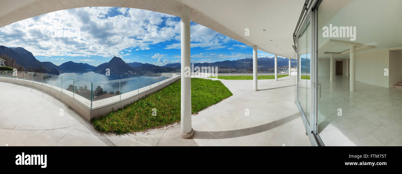 Architecture, big porch of a modern penthouse, panoramic view Stock ...