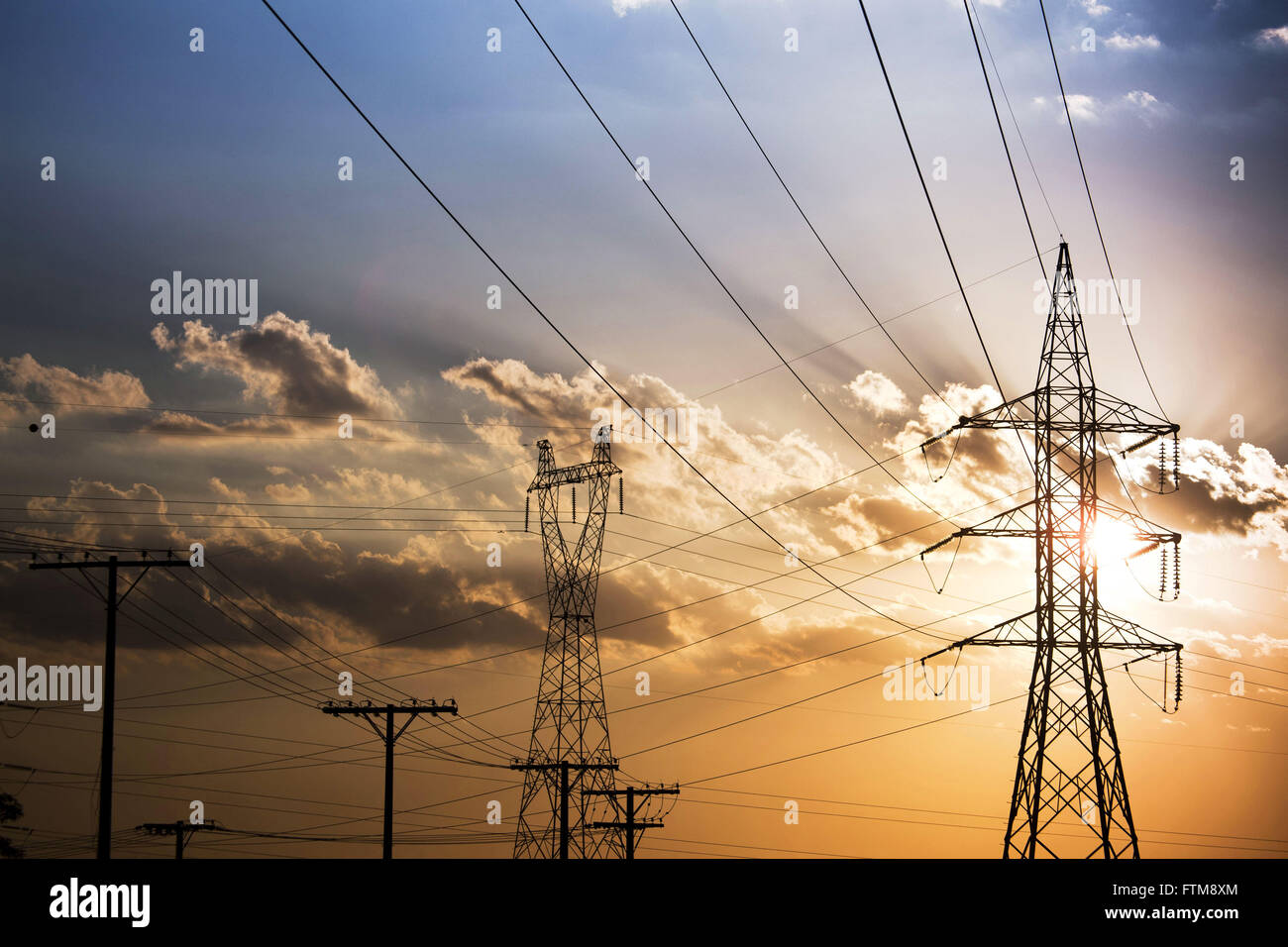 Power transmission lines in the vicinity of the city of Cuiaba Stock ...