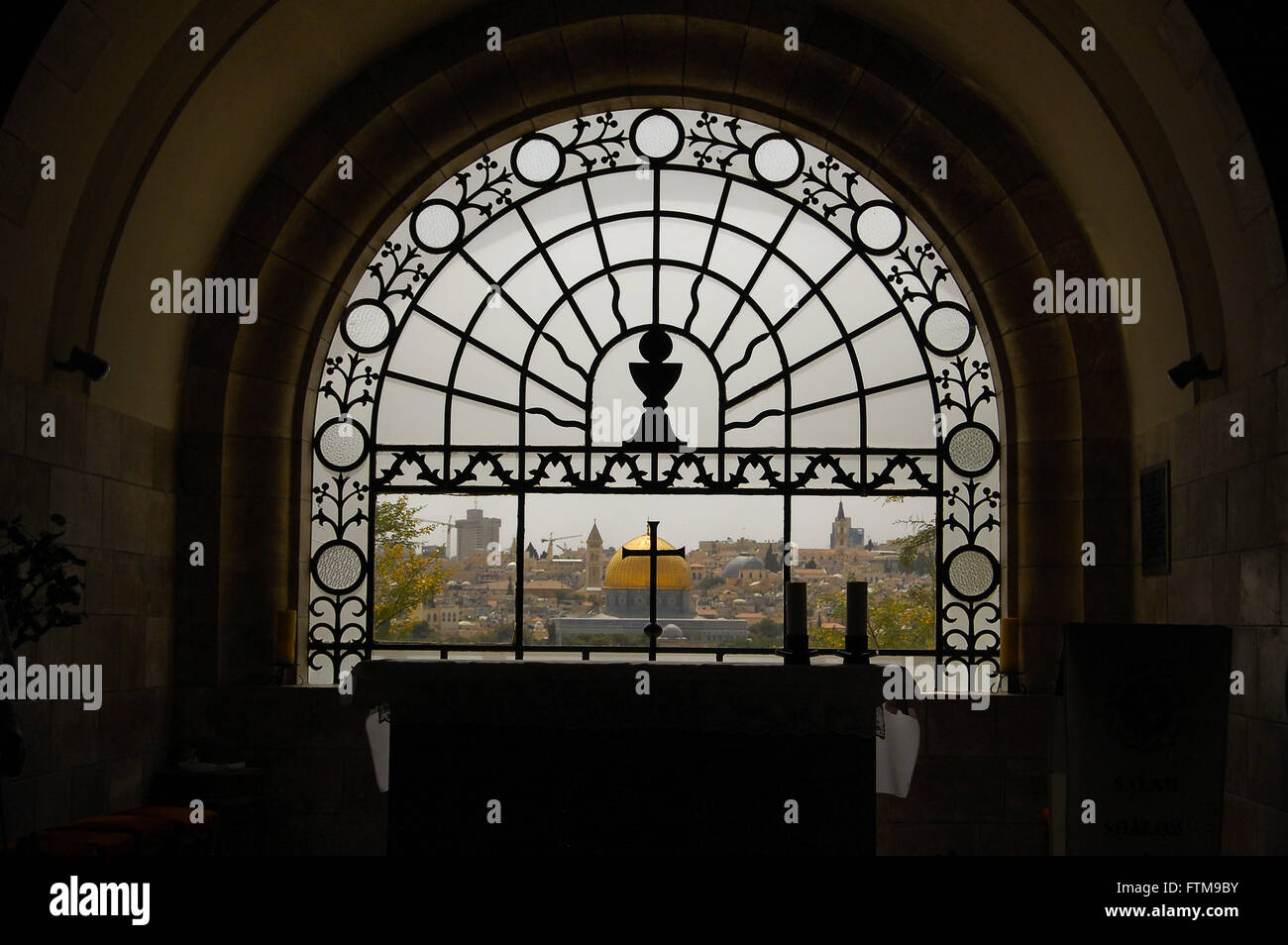 Inner view of Church Dominus Flevit - Dome of the Rock in the ...