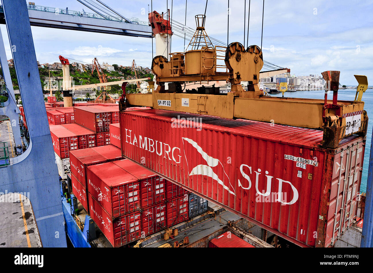 Container handling at the port terminal of the city located on Route ...