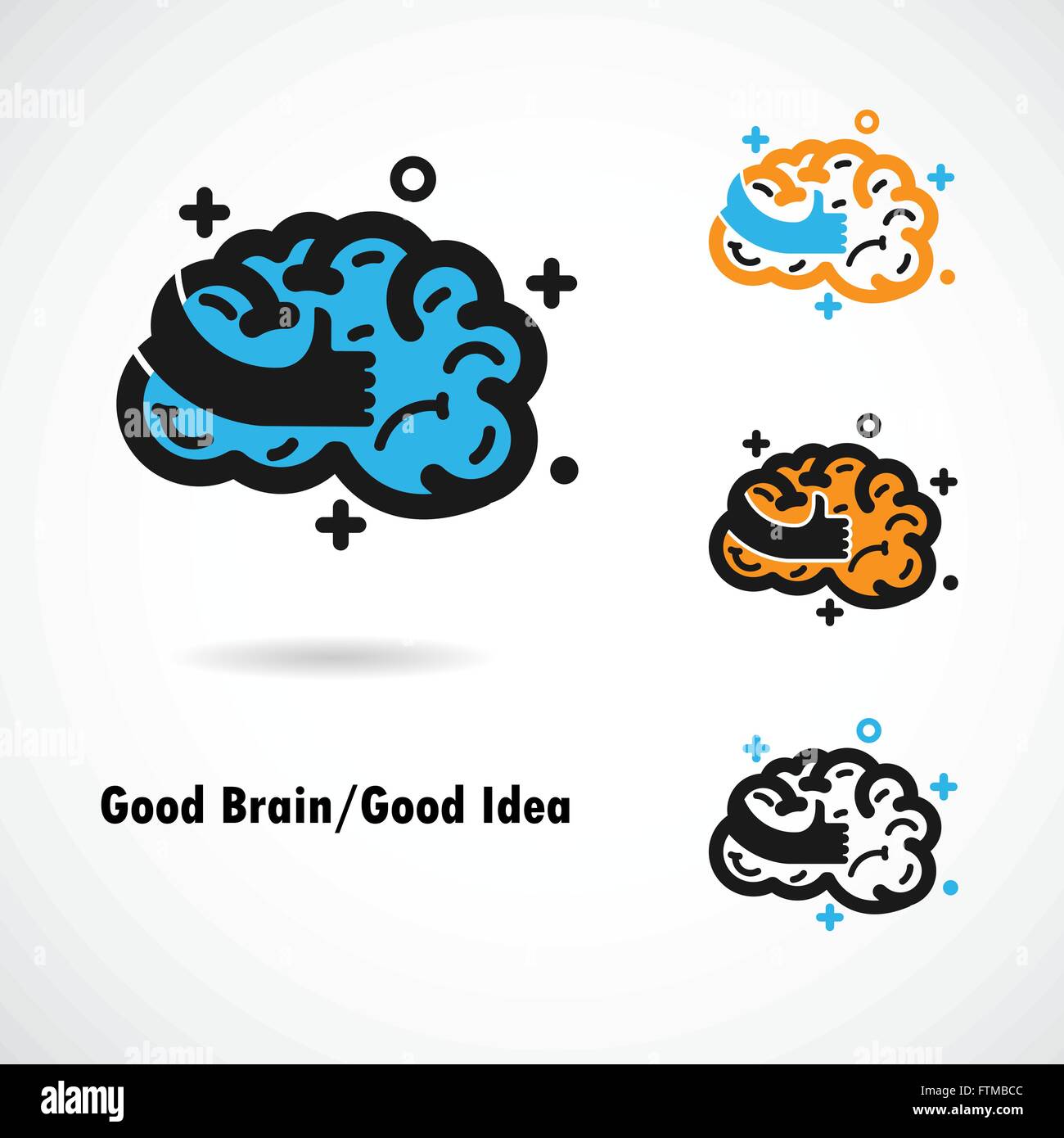 Creative brain logo design vector icon with best hand sign.Best idea ...