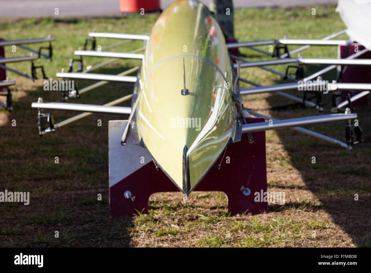 Octuple Scull stored upside down and viewed from the front Stock Photo ...