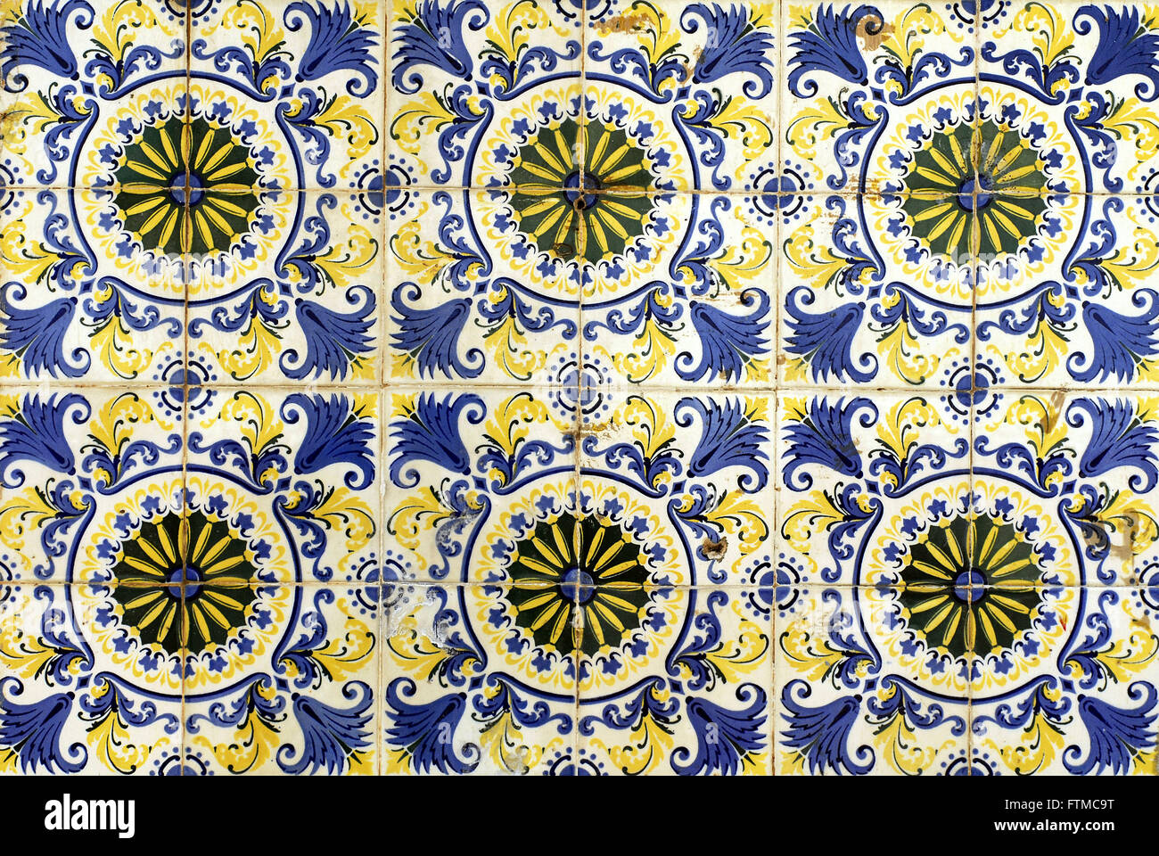 Detail of Portuguese tile townhouse in the historic center of Sao Luis ...