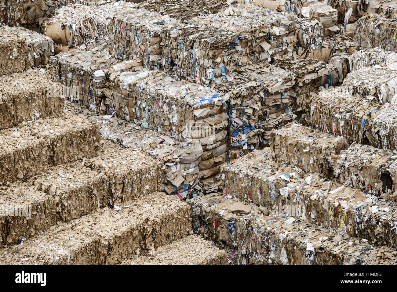 Detail of bales of recyclable cardboard that will be turned into paper ...