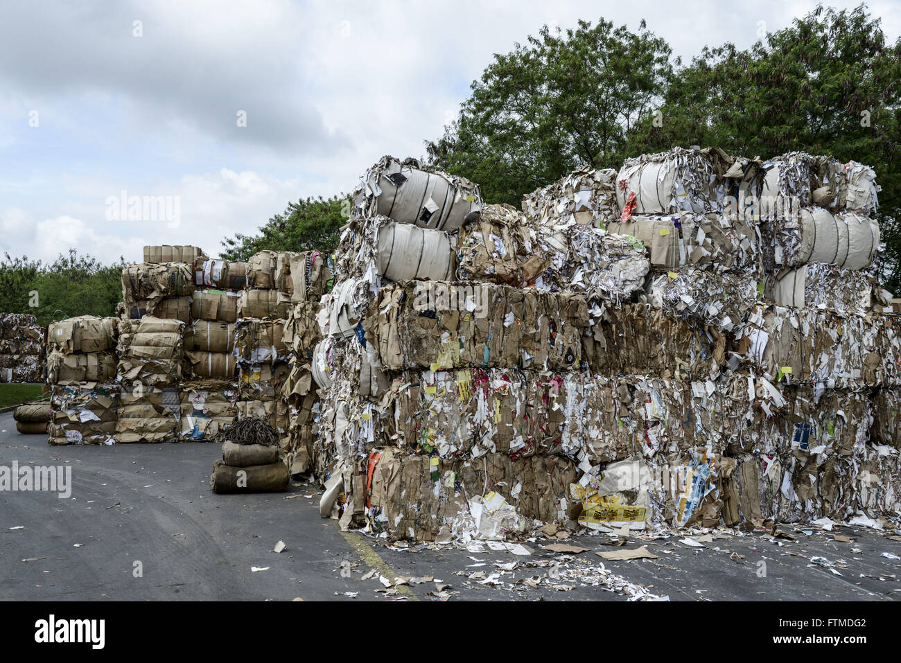 Bales of recyclable material that will be processed into packaging ...