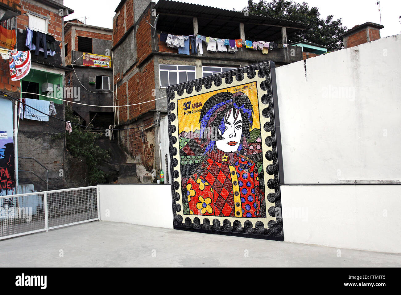 Panel in honor of pop singer Michael Jackson in the slab Favela Santa ...