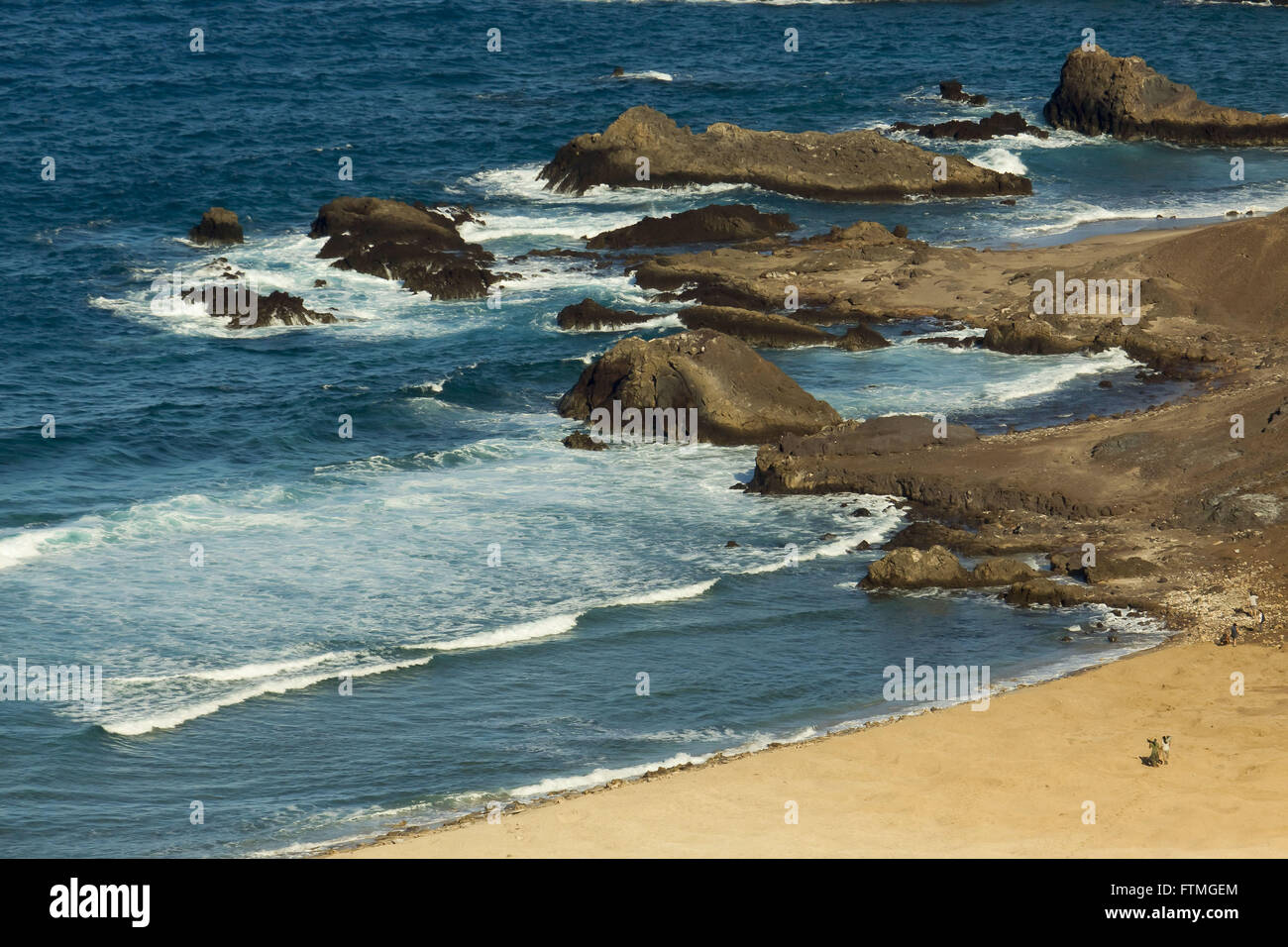 Aerial view of beach on the island of Trinidad in the Atlantic Ocean ...