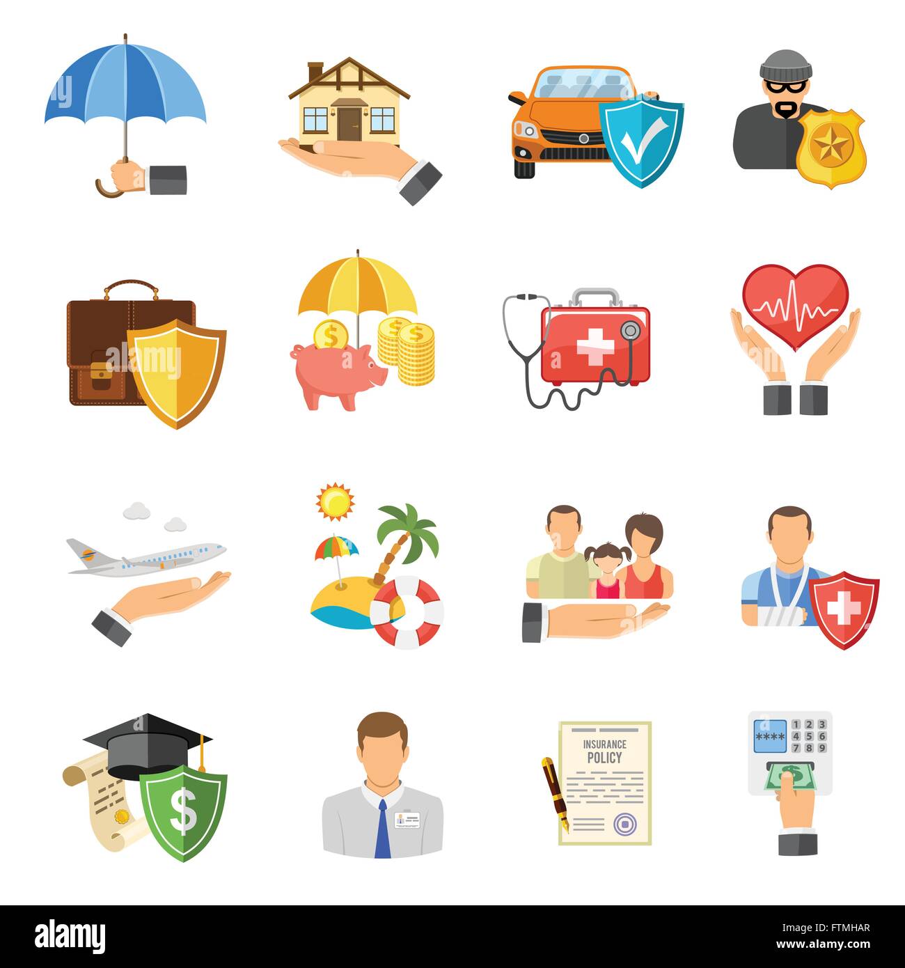 Insurance Flat Icons Set Stock Vector Image & Art - Alamy