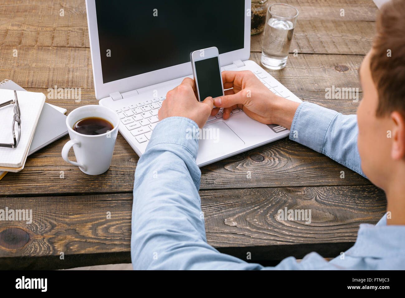 Top view of objects and hands on table Stock Photo - Alamy
