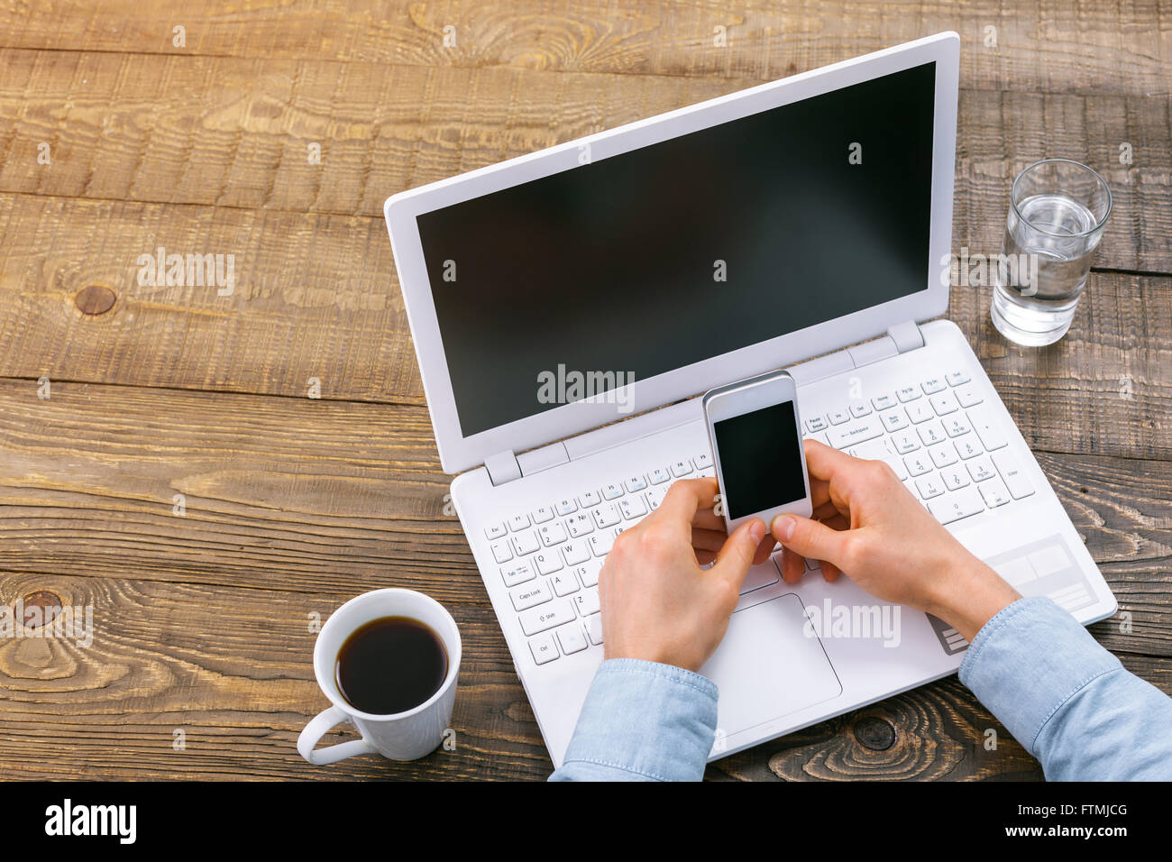 Top view of objects and hands on table Stock Photo - Alamy