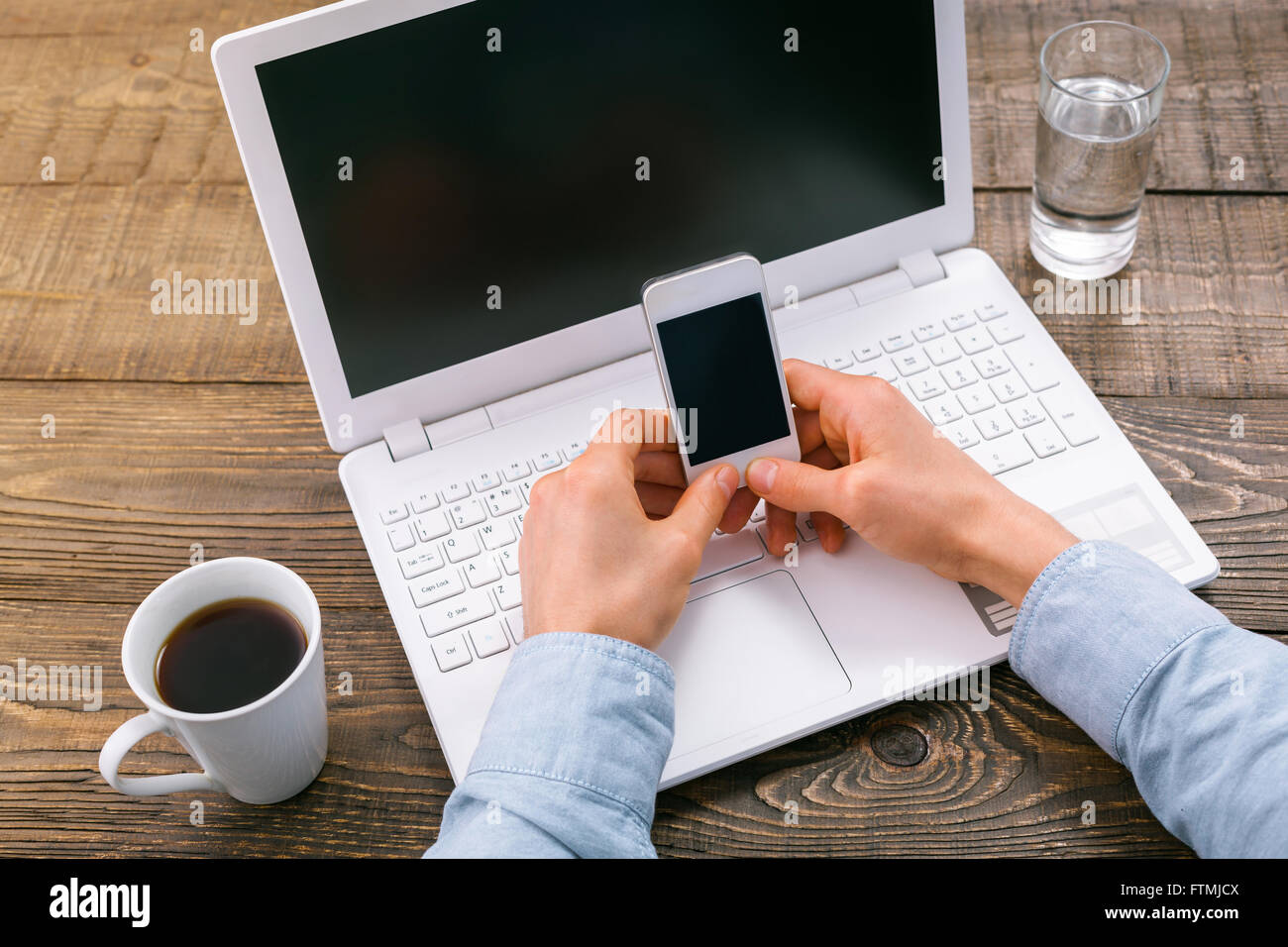 Top view of objects and hands on table Stock Photo - Alamy