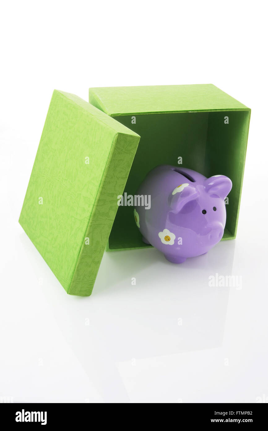 Gift Box with Piggy Bank Stock Photo - Alamy