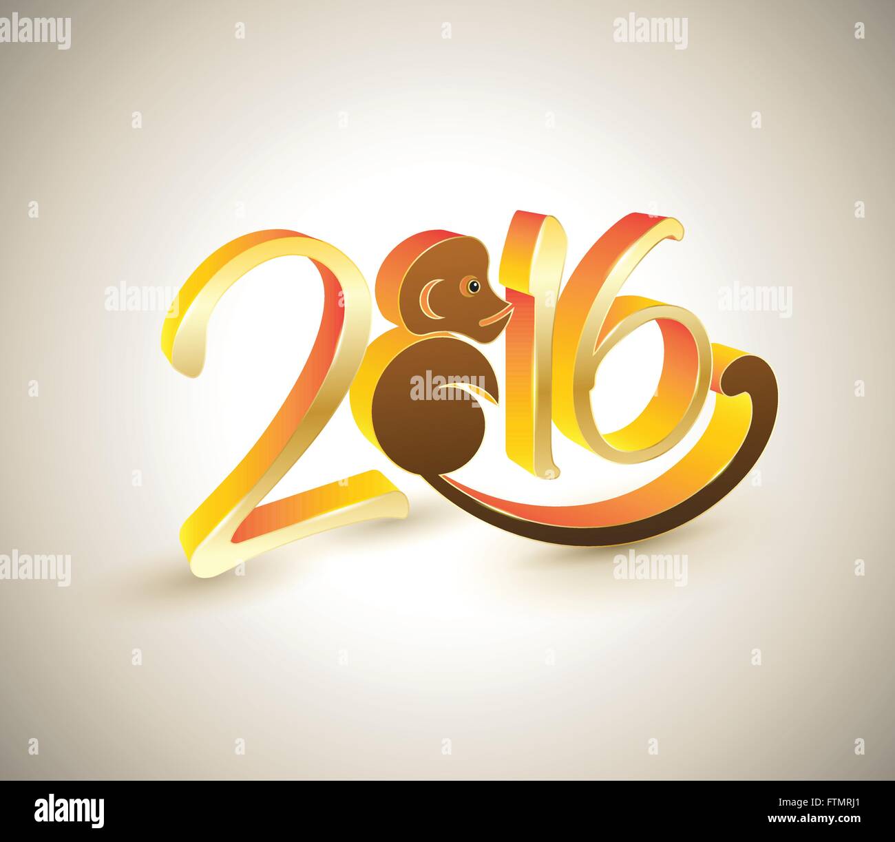 3D golden number 2016 with monkey. Vector illustration. new year ...