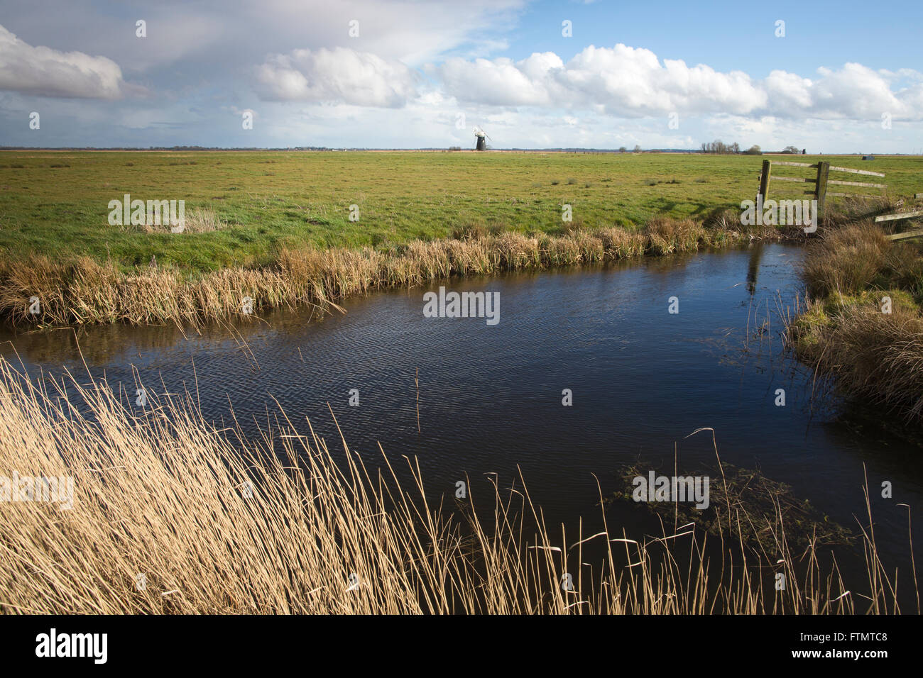 Mutton's Drainage Mill stands on the edge of a waterway at Halvergate ...