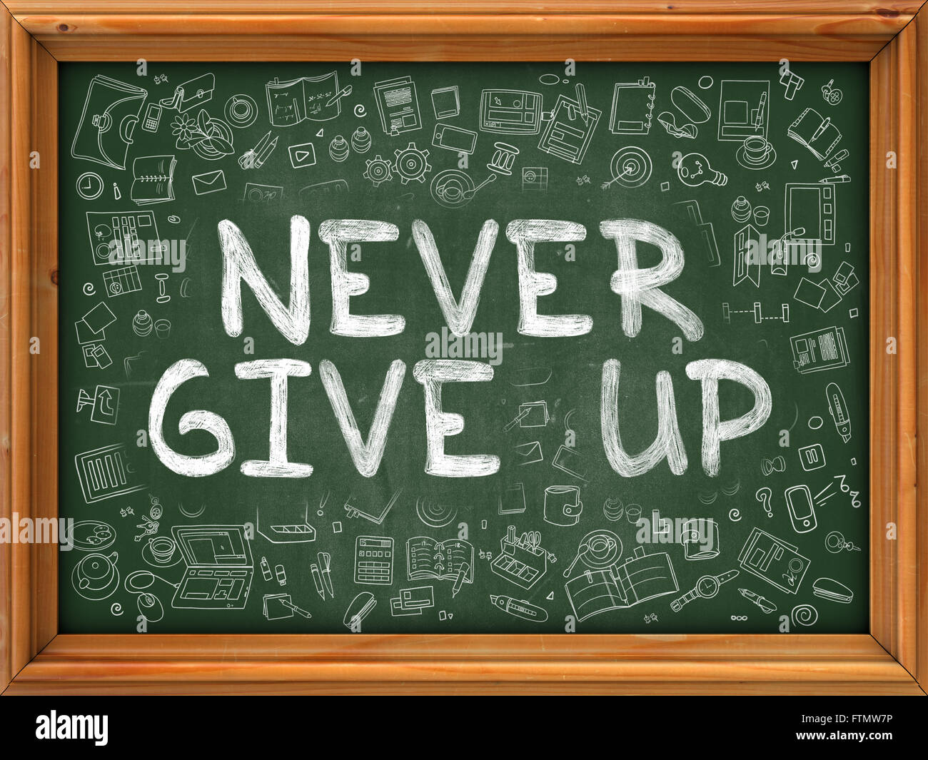 Never Give Up Concept. Doodle Icons on Chalkboard Stock Photo - Alamy