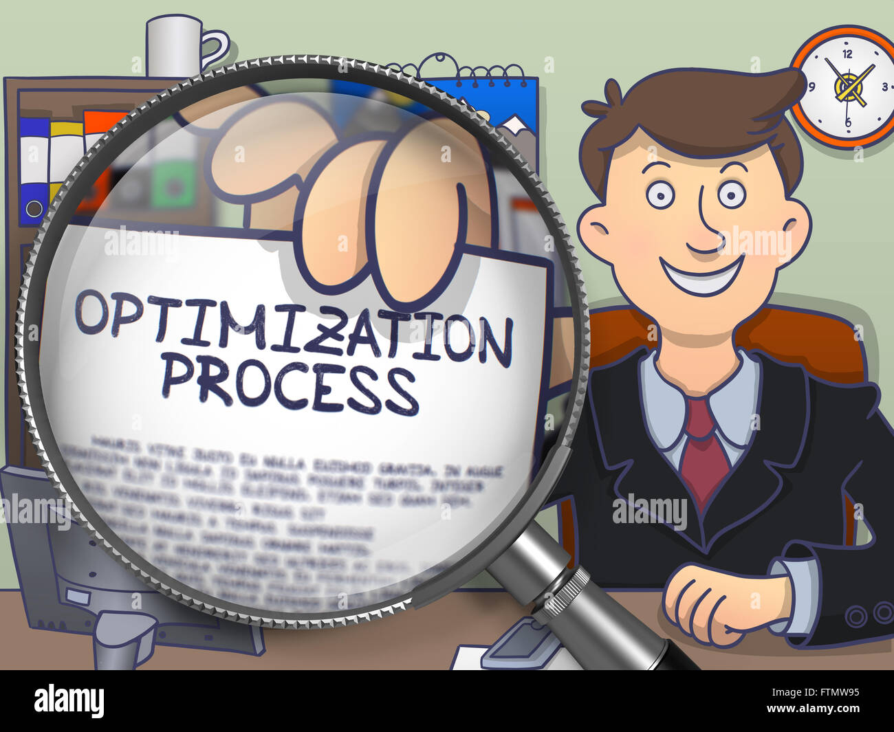 Optimization Process through Magnifier. Doodle Design Stock Photo - Alamy