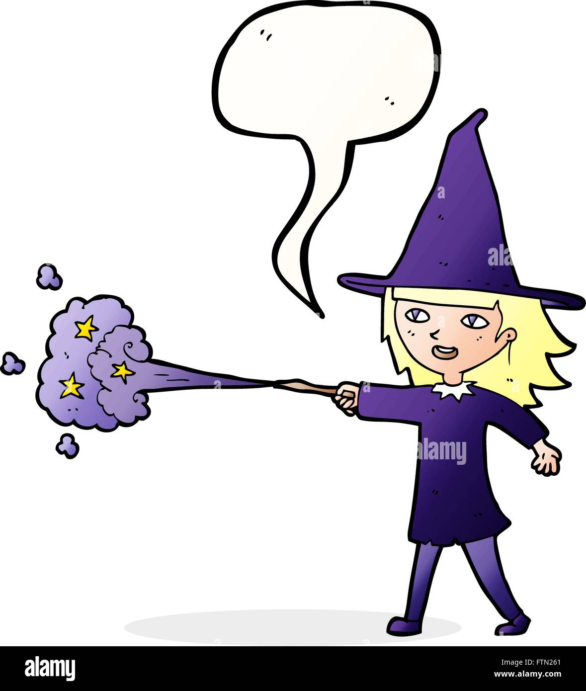 cartoon witch girl casting spell with speech bubble Stock Vector Image ...