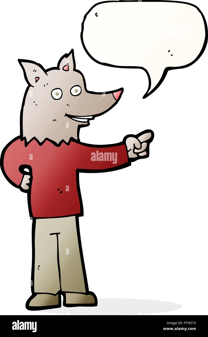 cartoon wolf man pointing with speech bubble Stock Vector Image & Art ...