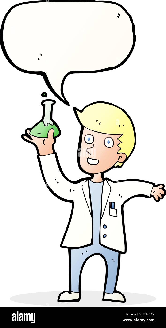 cartoon happy scientist with speech bubble Stock Vector Image & Art - Alamy