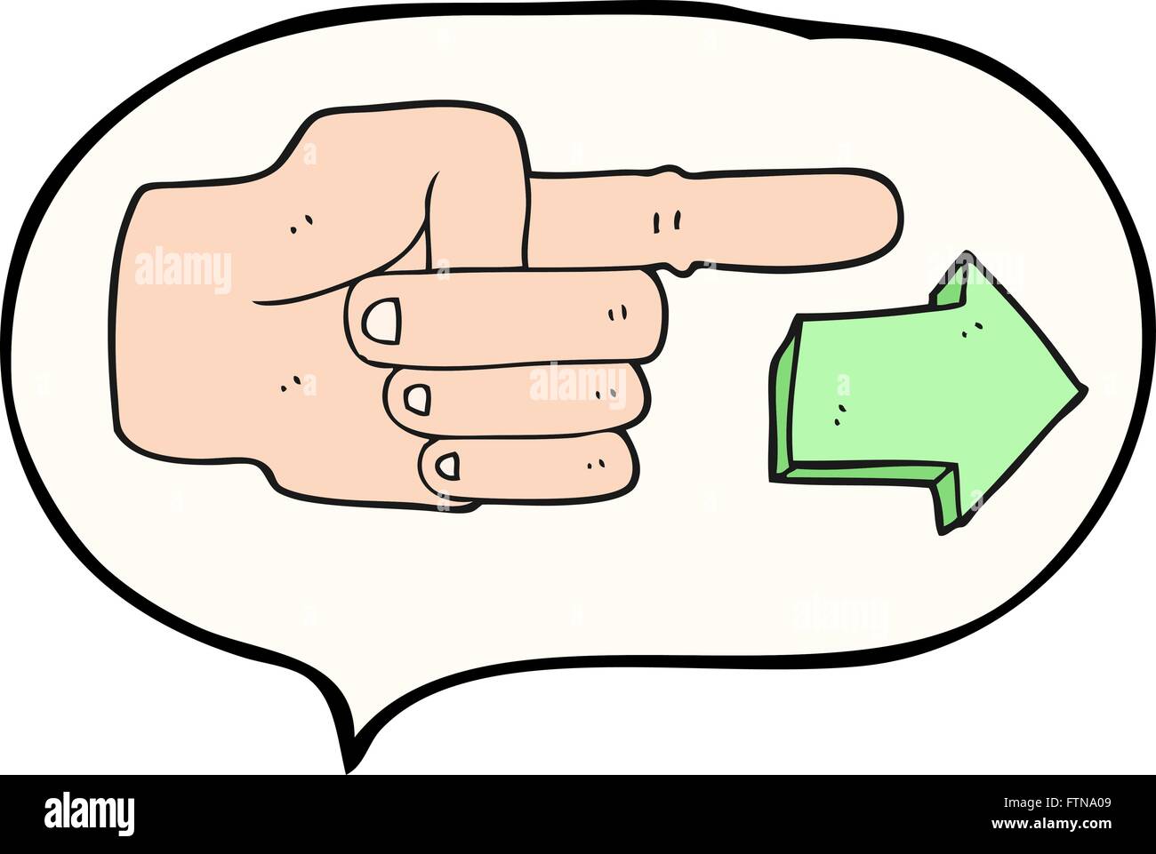 freehand drawn speech bubble cartoon pointing hand with arrow Stock ...
