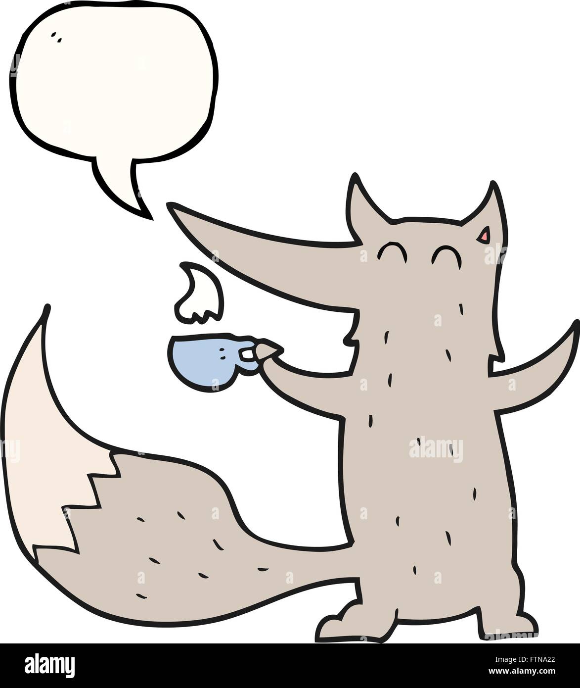 freehand drawn speech bubble cartoon wolf with coffee cup Stock Vector ...