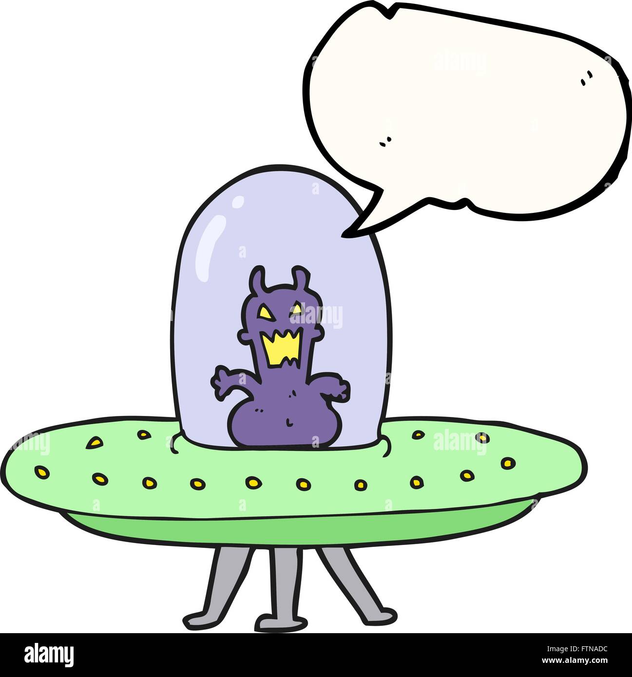 freehand drawn speech bubble cartoon alien in flying saucer Stock ...