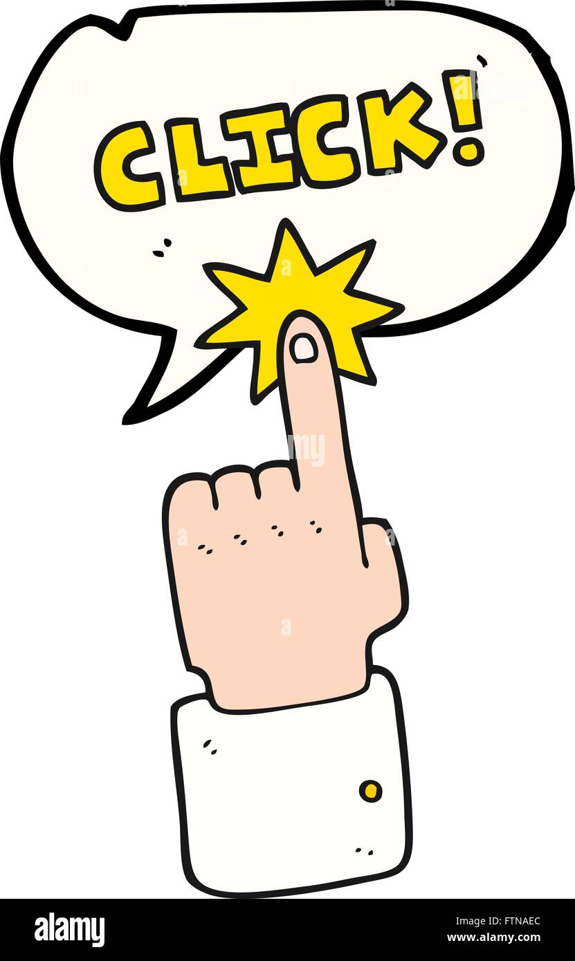 freehand drawn speech bubble cartoon click sign with finger Stock ...