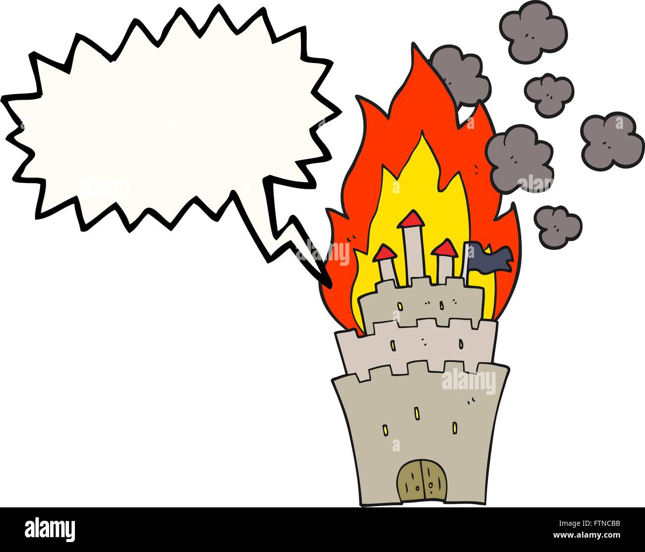 freehand drawn speech bubble cartoon burning castle Stock Vector Image ...