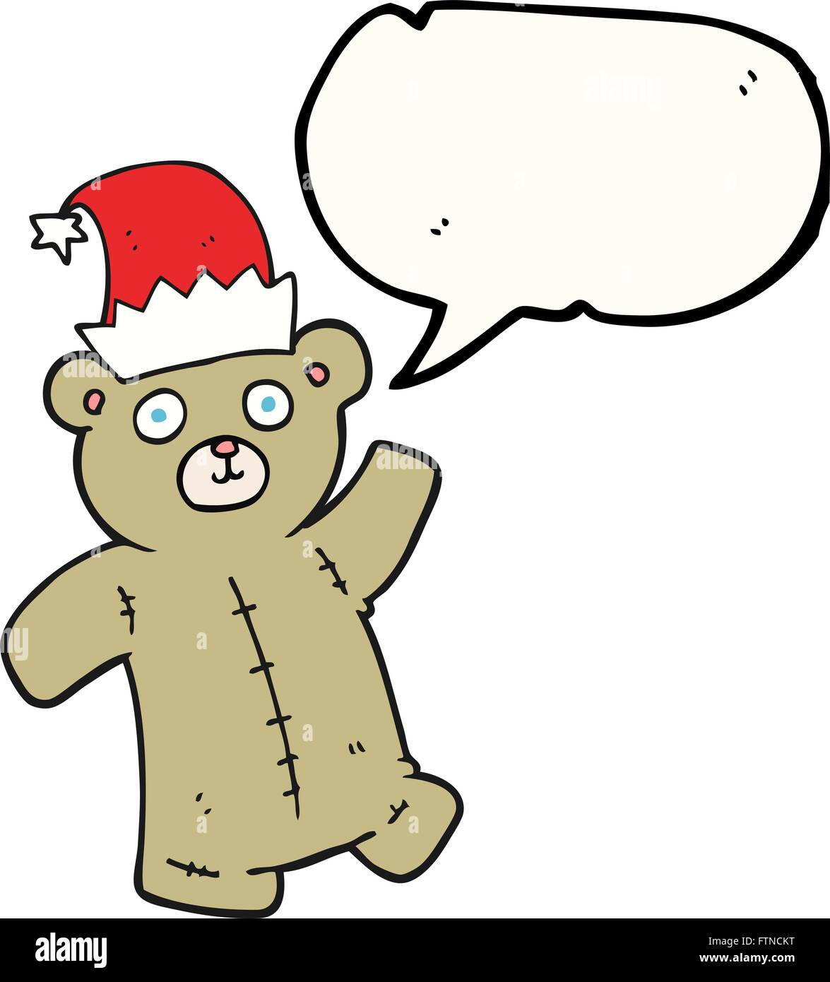 freehand drawn speech bubble cartoon teddy bear wearing christmas hat ...