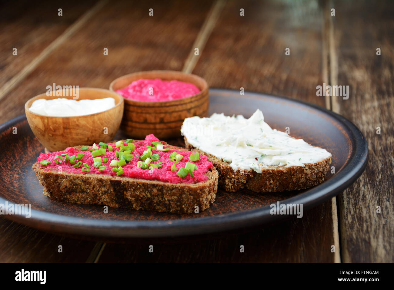 Tasty homemade tapas with different fillings on the table Stock Photo ...
