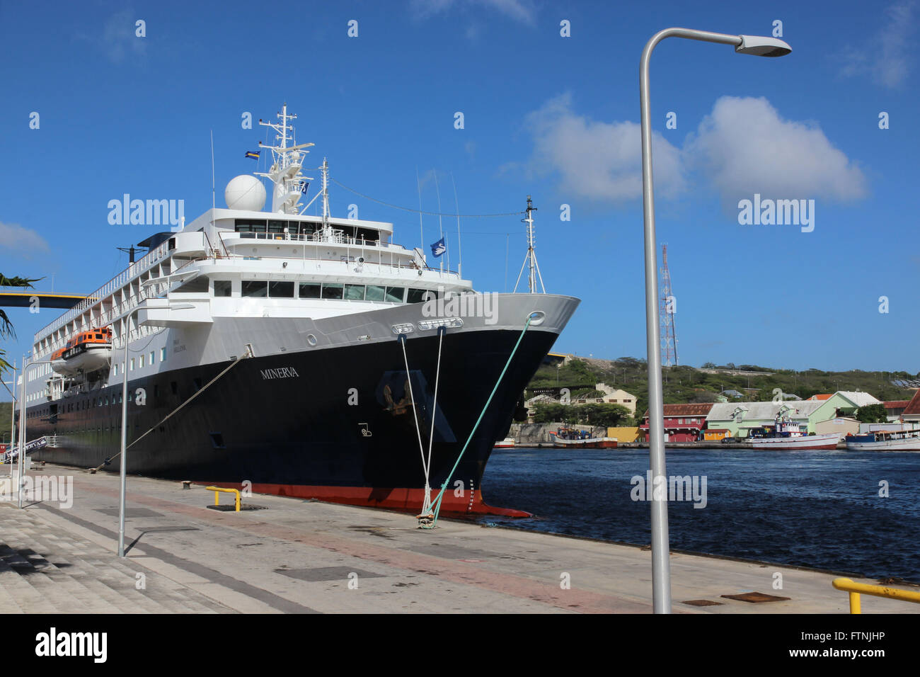 A Cruise ship, Minerva, docked in port at Willemstad, Curacao in the ...